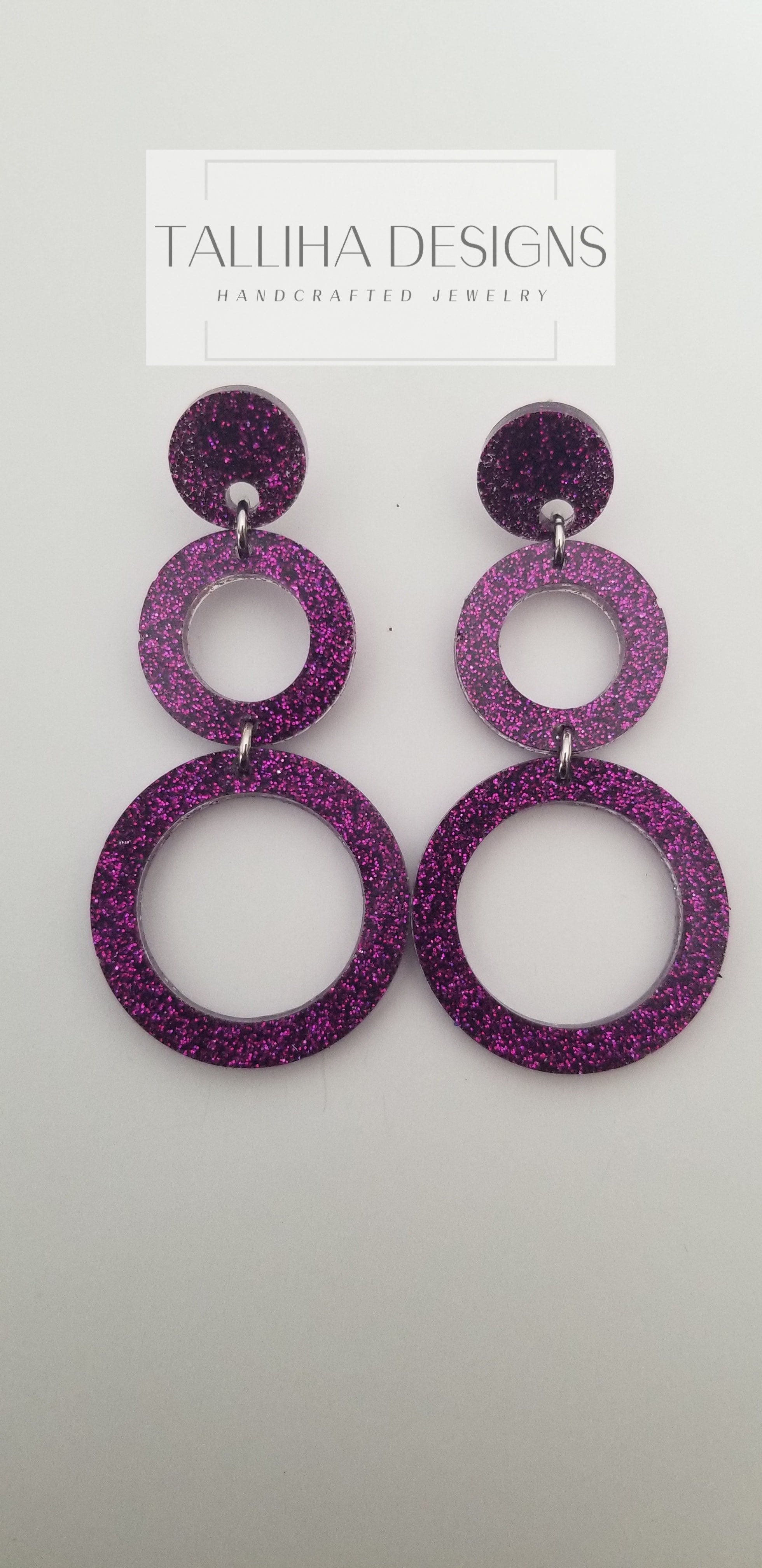 Magenta Fine Glitter Triple Dangles | Talliha Designs